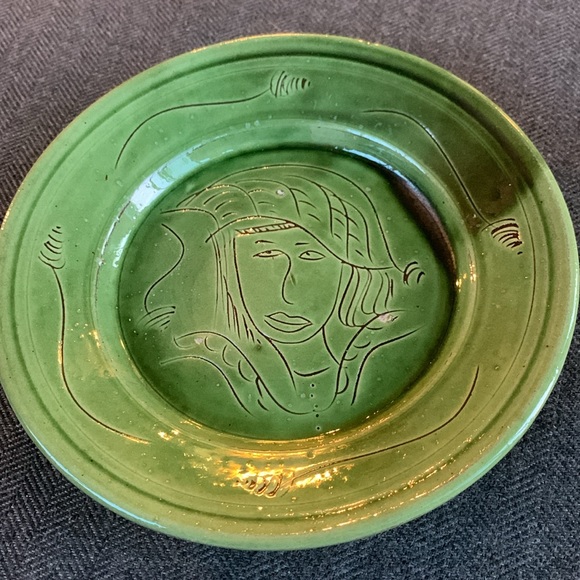 art pottery | Art | Red Ware Pottery Plate Verdant Green With Face ...